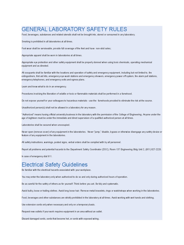 General Laboratory Safety Rules | Download Free PDF | Laboratories | Switch