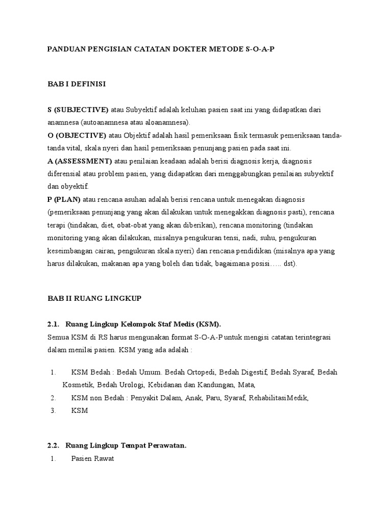 Panduan Pengisian Catatan Dokter Metode Soap | PDF