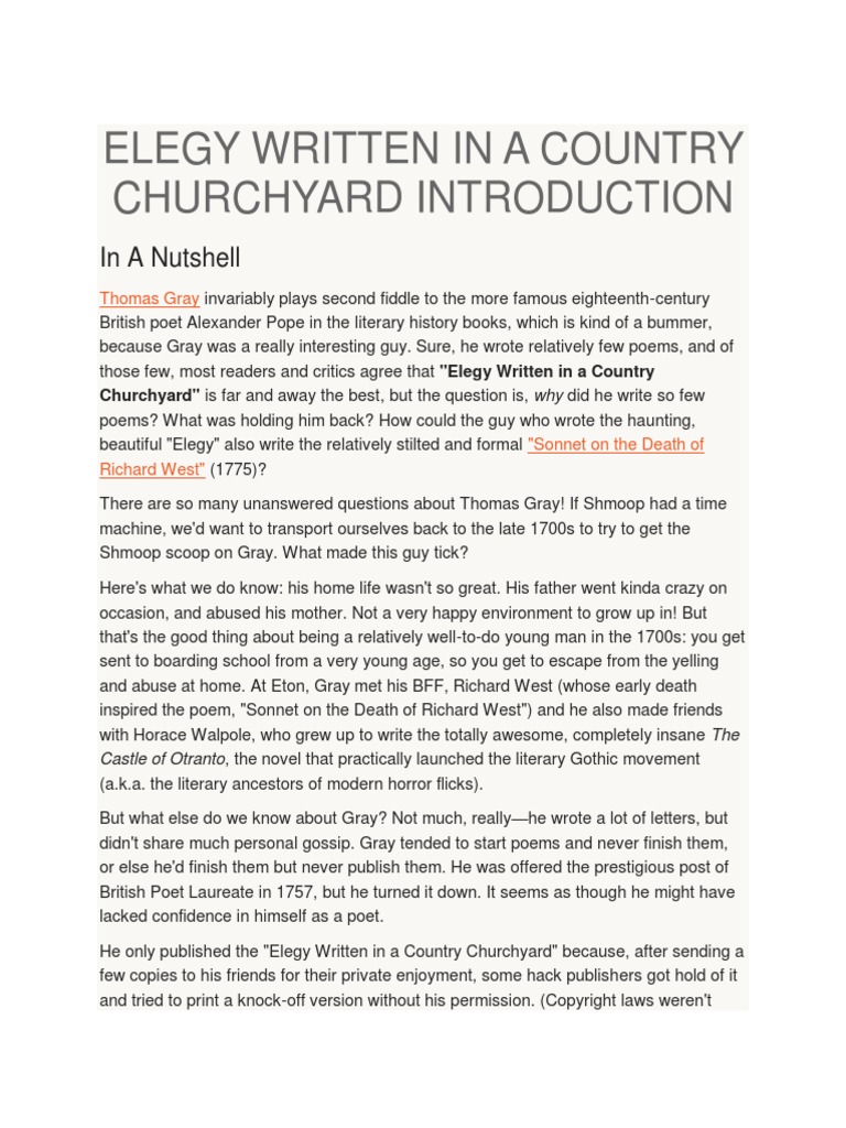 Elegy Written in A Country Churchyard | PDF | Romanticism