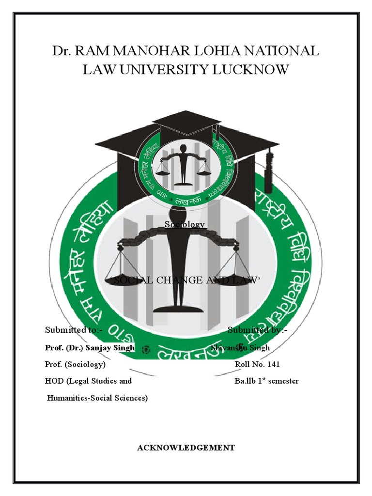 Dr. Ram Manohar Lohia National Law University Lucknow: Social Change ...