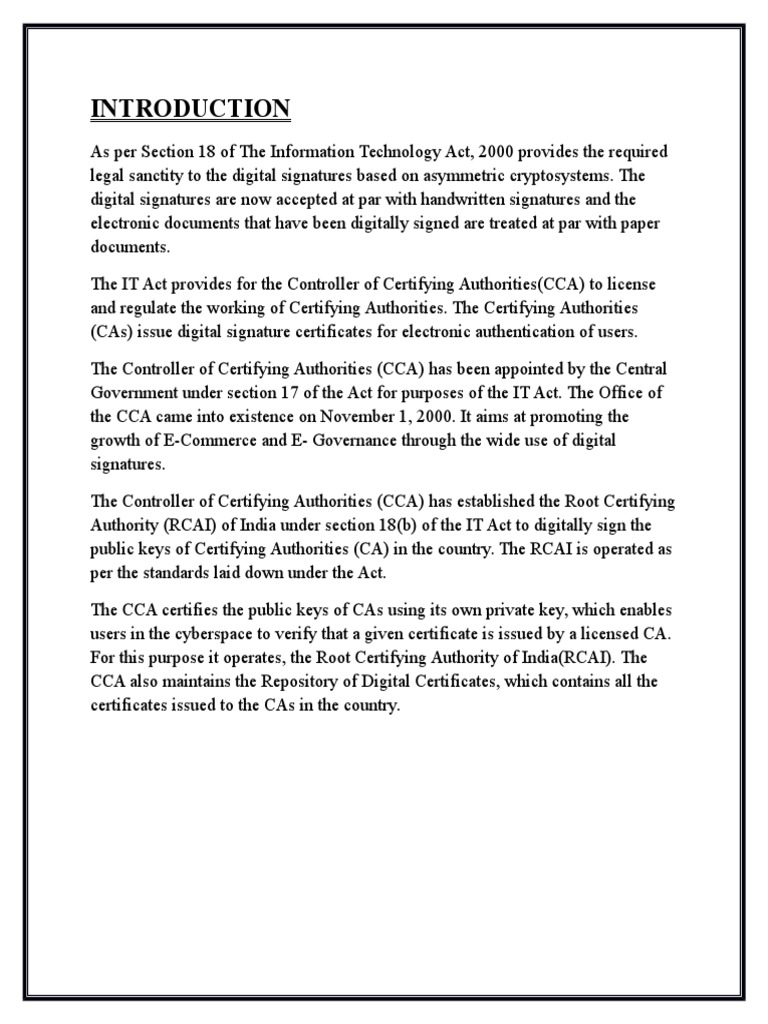 Role of CCA in Digital Signatures India | PDF | Public Key Certificate ...