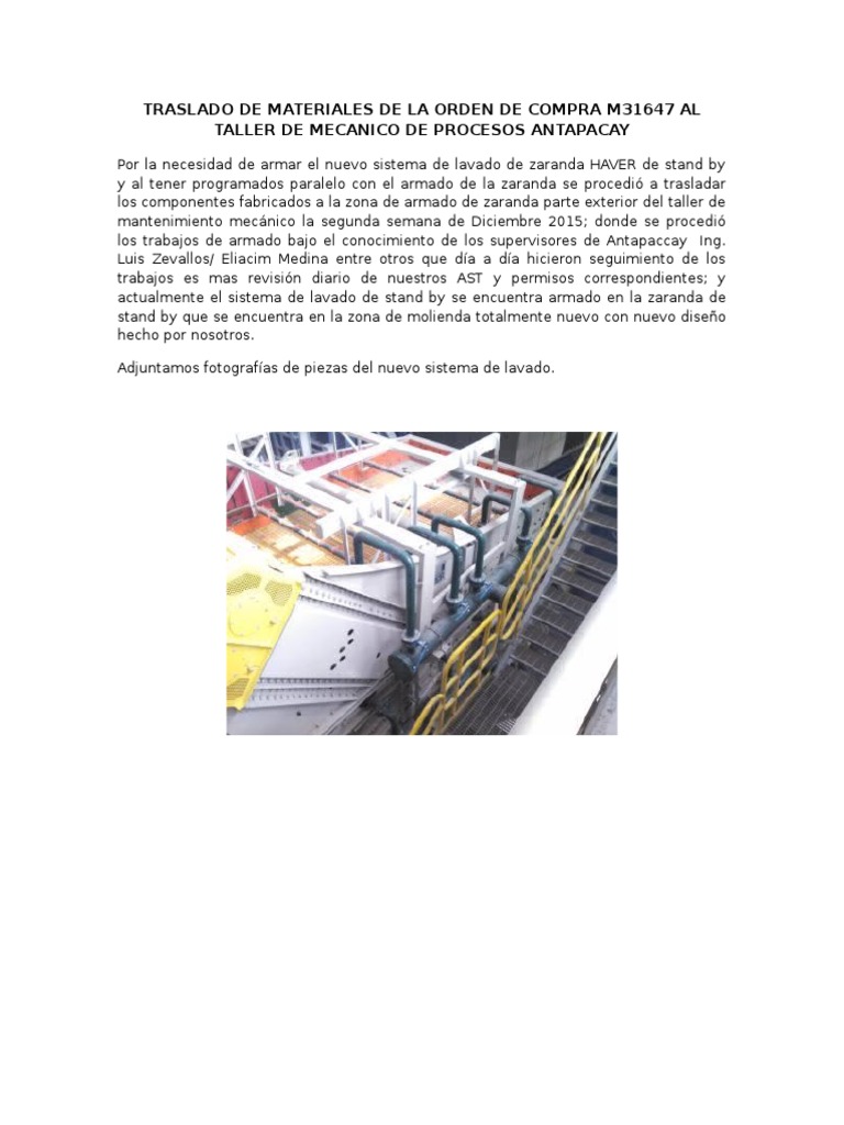 Informe de Sistema de Lavado de Zaranda | PDF