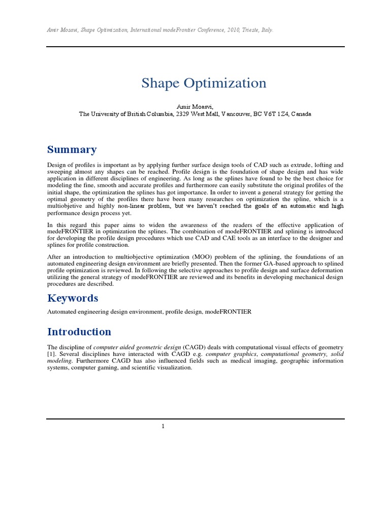 Shape Optimization Pdf Computer Aided Design Engineering Design