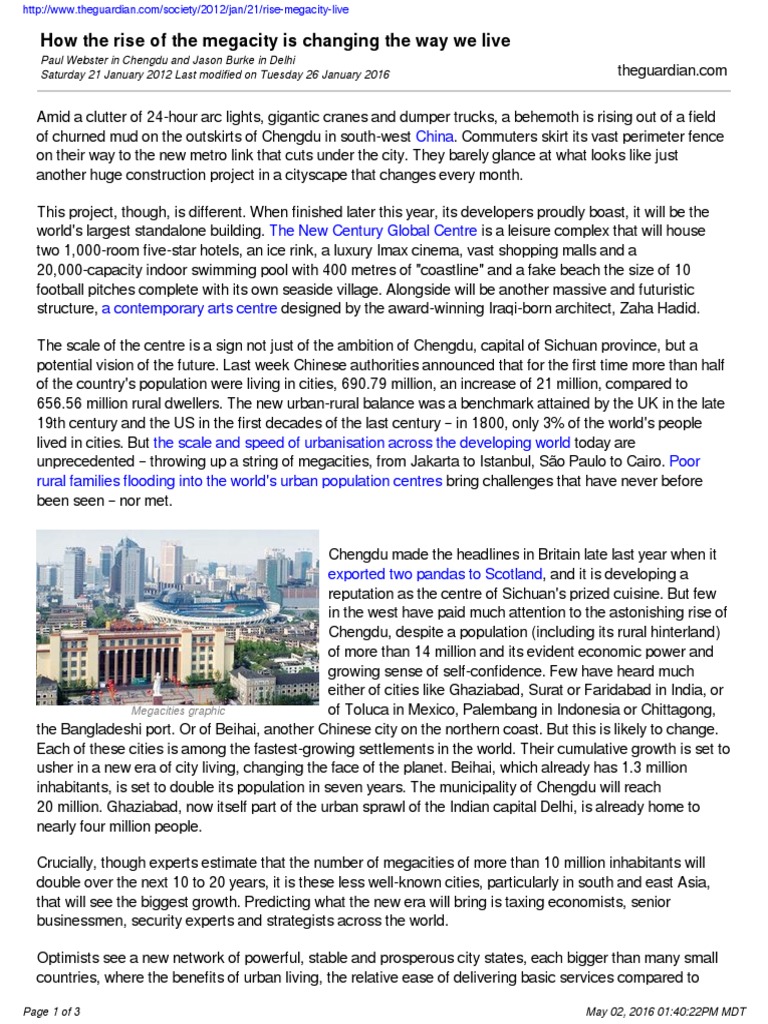 How The Rise of The Megacity Is Changing The Way We Live: China | PDF ...