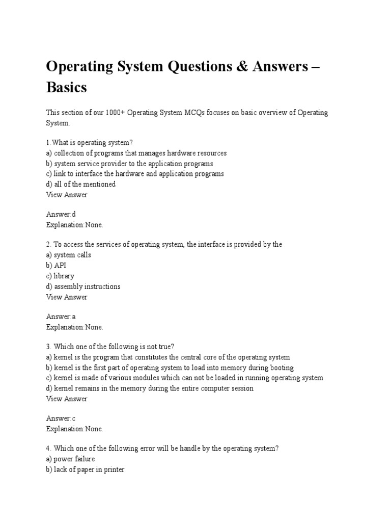 Operating System Questions | PDF | Kernel (Operating System ... Operating System Questions | PDF | Kernel (Operating System ...