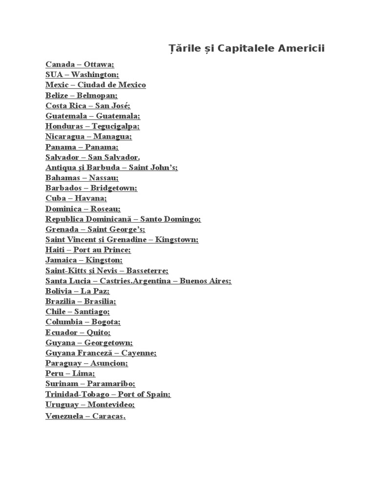 Țările Și Capitalele Americii | PDF