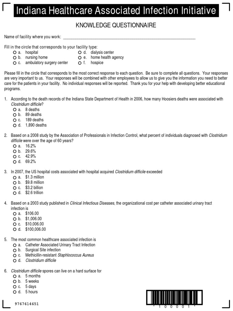HAI Knowledge Questionnaire | PDF | Hand Washing | Hygiene