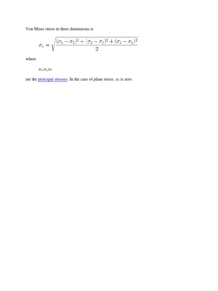 Von Mises Stress in Three Dimensions Is: Principal Stresses | PDF