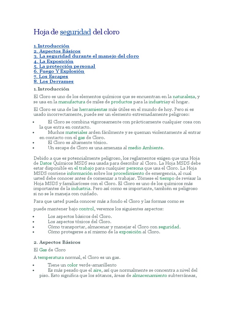 Hoja de Seguridad Del Cloro | PDF | Cloro | Toxicidad