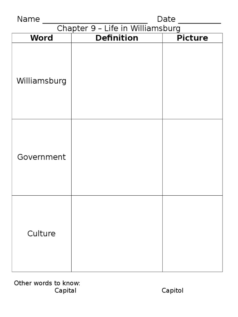 Printable Vocabulary Definition Worksheet