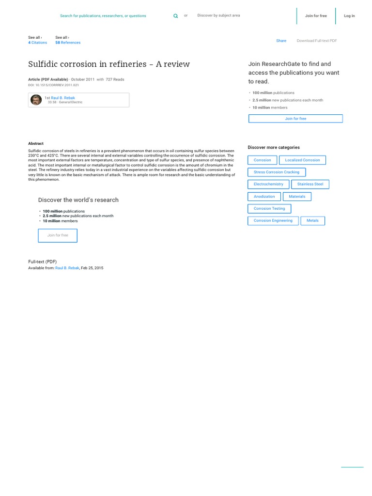 Sulfidic Corrosion in Refineries - A Review | PDF | Corrosion | Steel