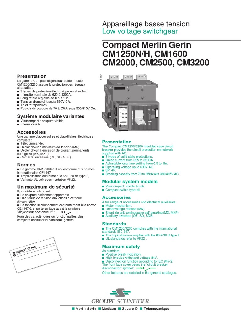 COMPACT Merlin Gerin CM1250,3200 Circuit Breakers | PDF | Équipement ...