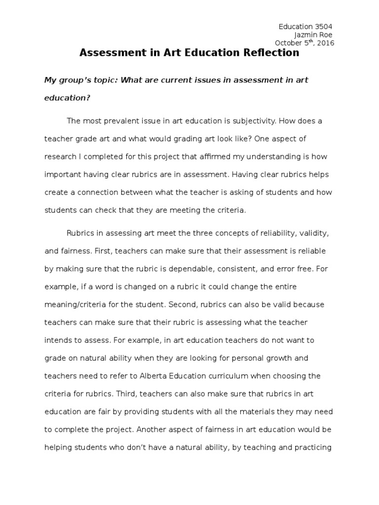 Roe Assessing Art Education Reflection | PDF | Educational Assessment ...