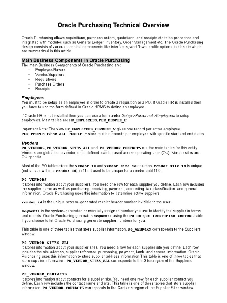 Oracle PO Technical Overview | PDF | Application Programming Interface ...