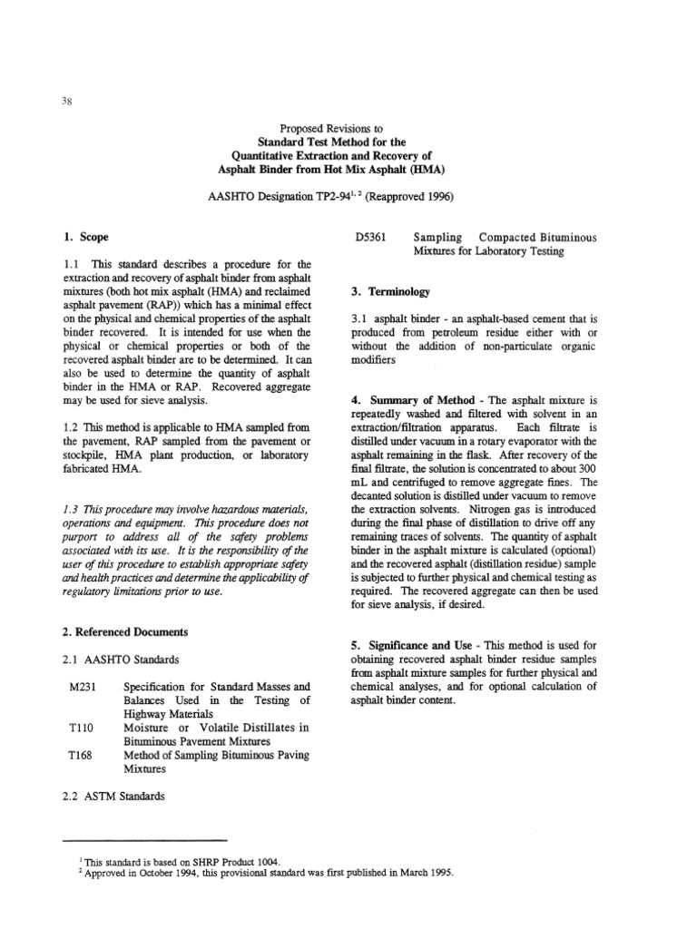 AASHTO TP 2 Standard Test Method For The Quantitative Extraction and ...