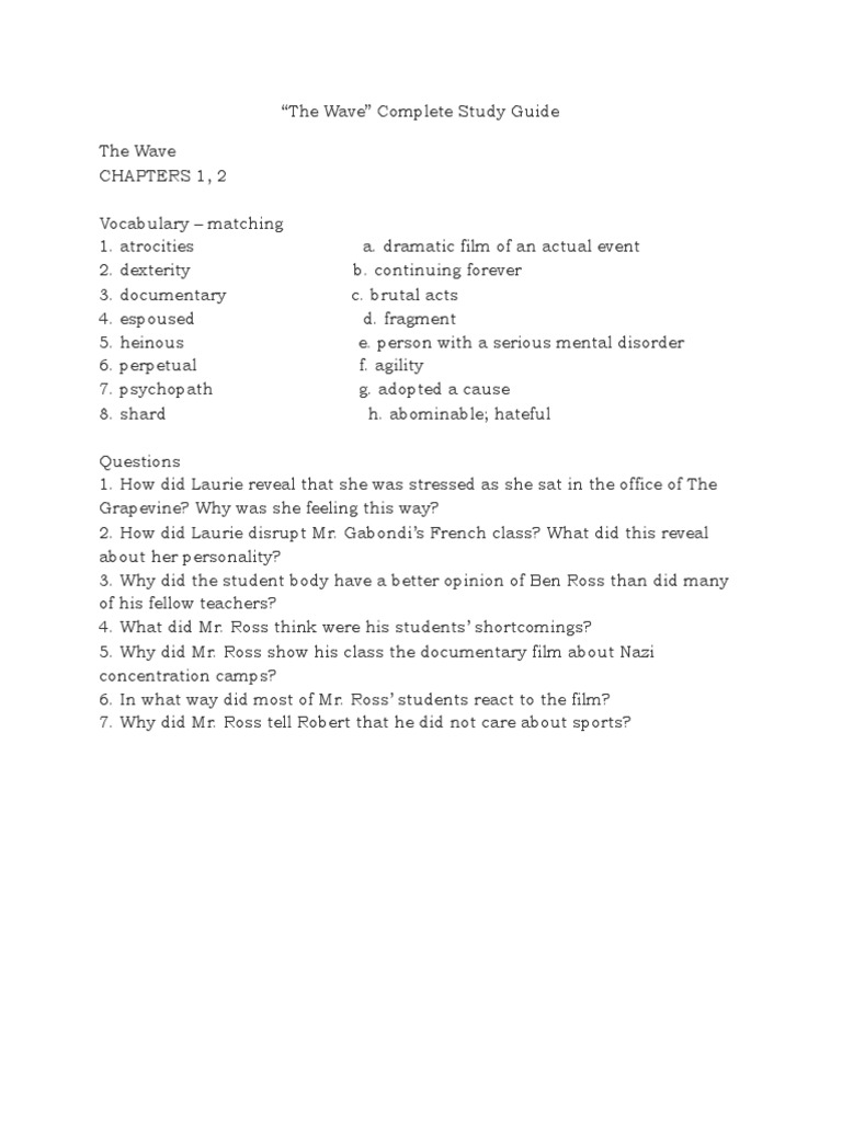 The Wave Chapter Questions | PDF | Anger