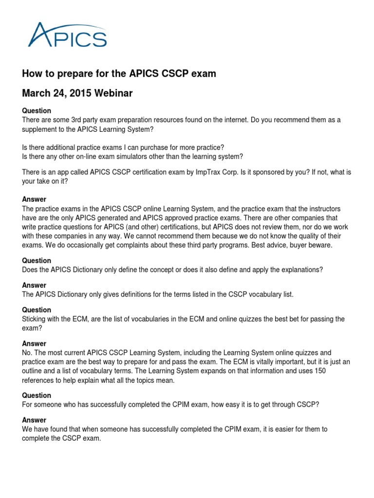 CSCP Part 2 Webinar Faqs Final | PDF | Test (Assessment) | Textbook