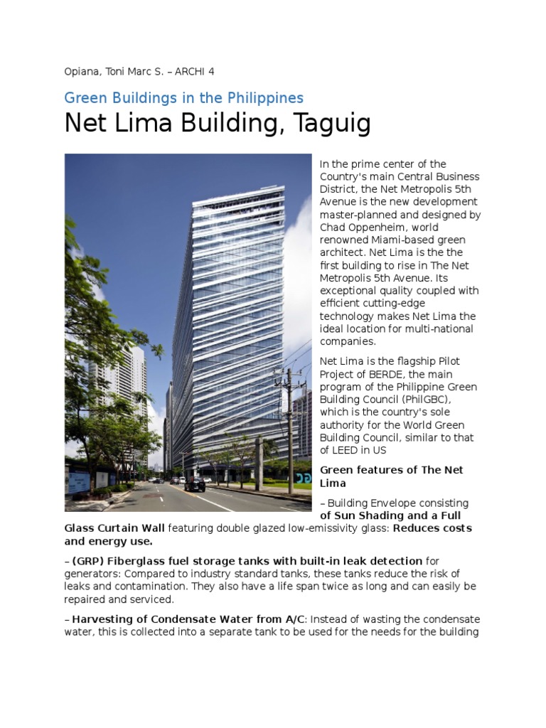 Net Lima Building, Taguig: Green Buildings in The Philippines | PDF