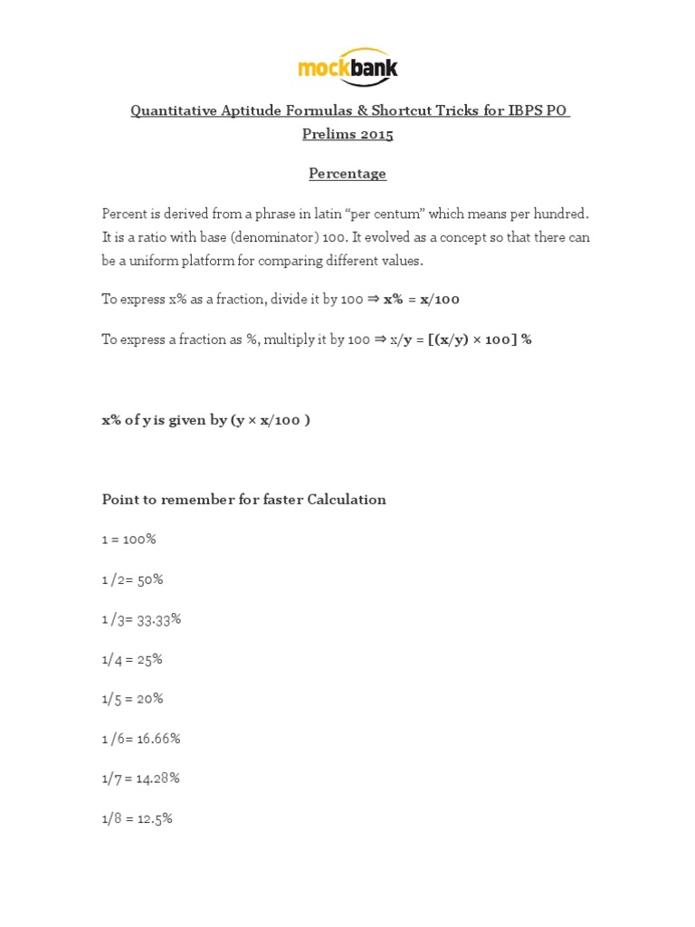 Quantitative Aptitude Formulas | PDF | Compound Interest | Ratio
