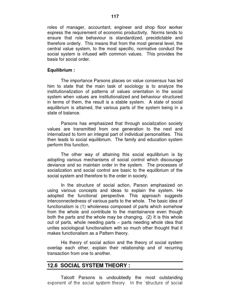 Talcott Parsons' Social System Theory | PDF | Social Structure | Norm ...