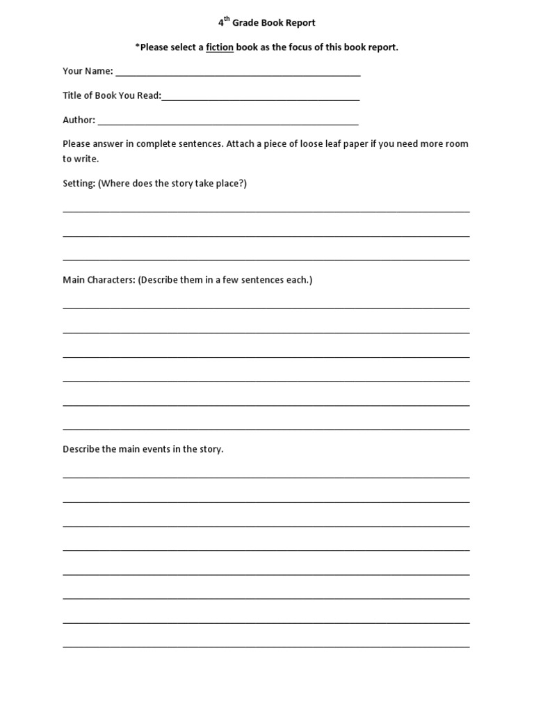 4th Grade Book Report Template | PDF