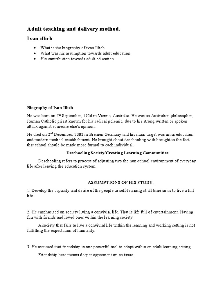 Ivan Illich (Deschooling) | PDF | Learning | Psychology