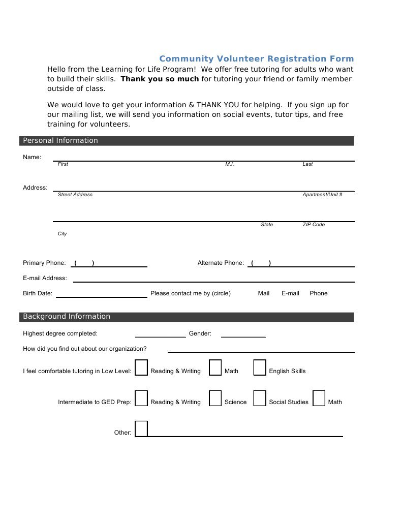 Community Volunteer Sign-Up Form | PDF