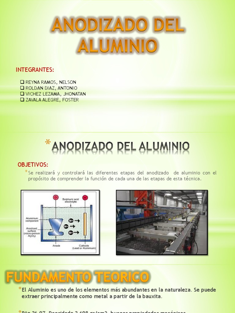 Anodizado de Aluminio Presentacion | Aluminio | Materiales | Prueba ...