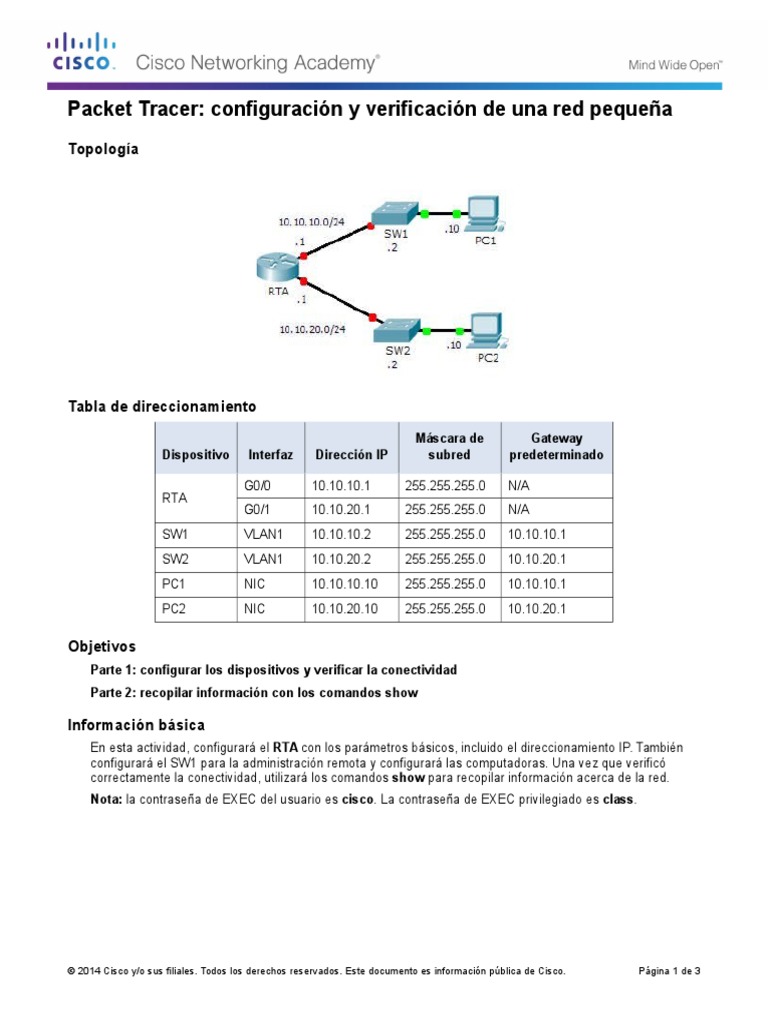 4.1.4.5 Packet Tracer - Configuring and Verifying A Small Network Instructions | PDF | Dirección ...