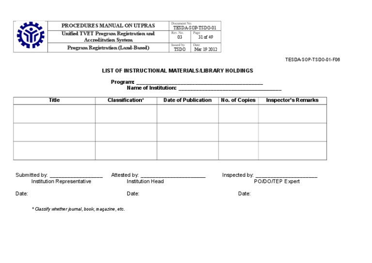Procedures Manual On Utpras Unified TVET Program Registration and ...