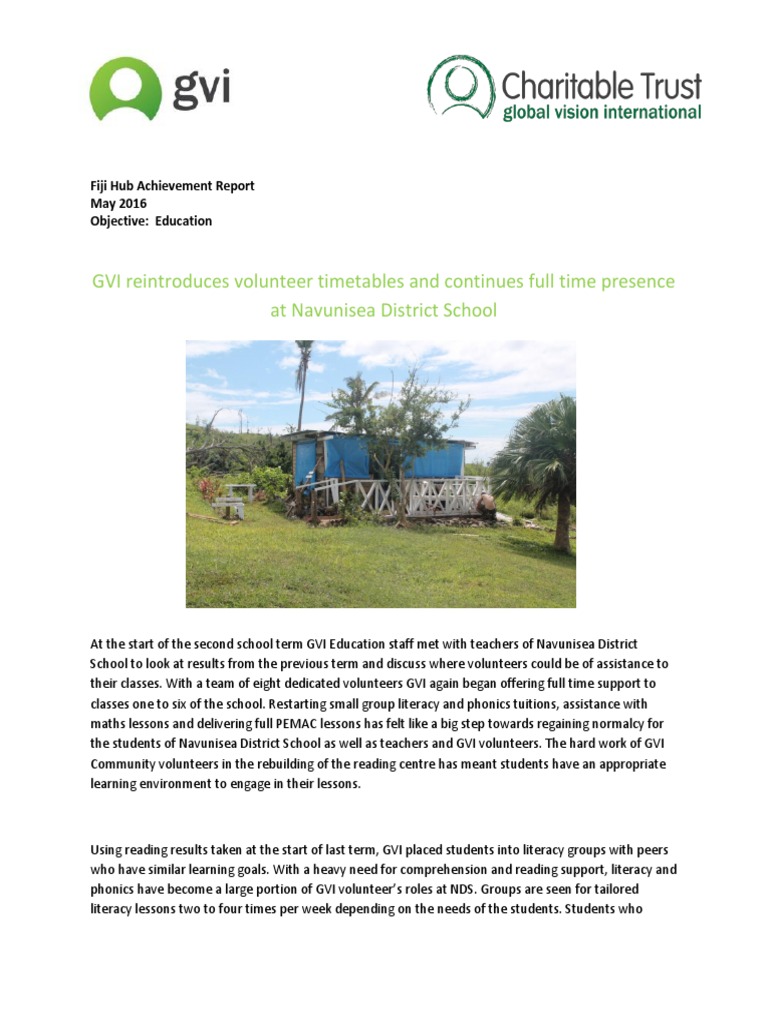 2016 - 05 May GVI Fiji Babale Achievement Report - NDS School ...