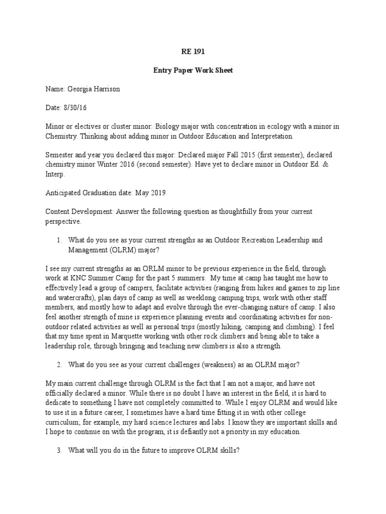 RE 191 Entry Paper Work Sheet | PDF | Camping | Analogy