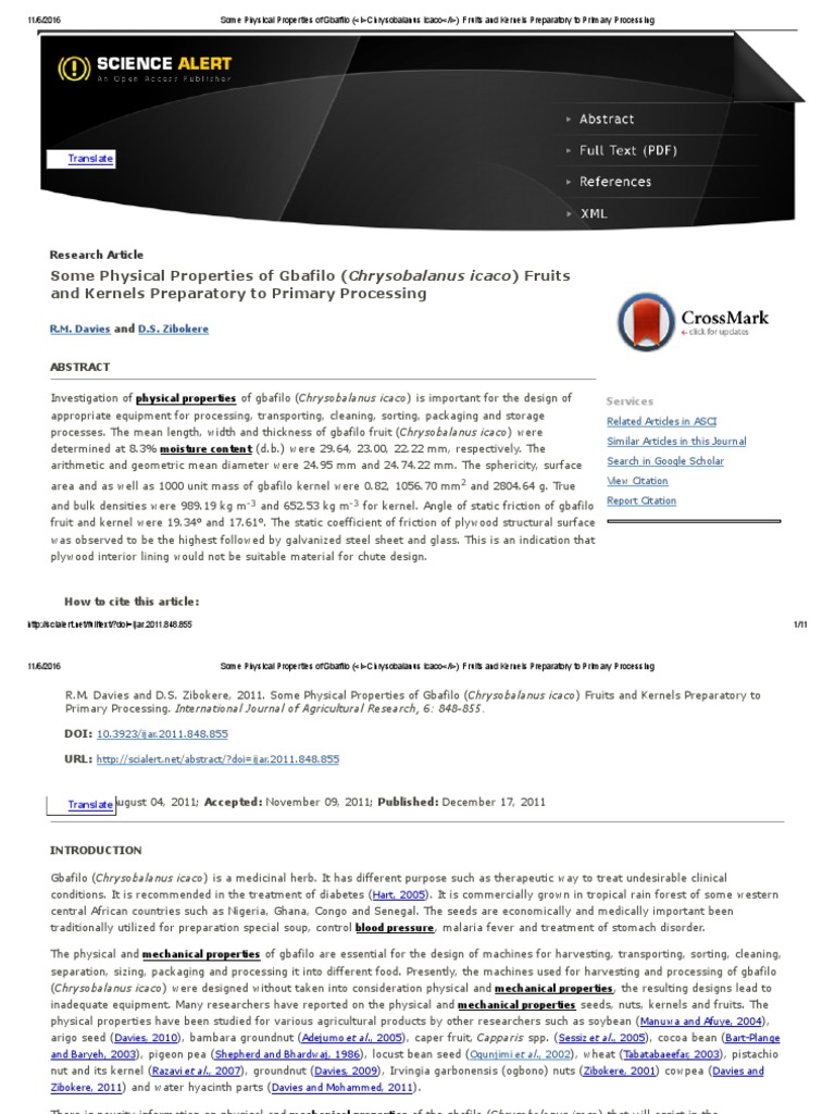 Some Physical Properties of Gbafilo ( - I - Chrysobalanus Icaco - I ...