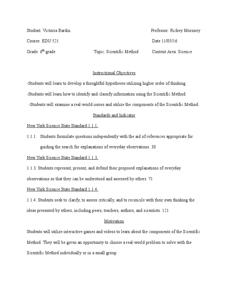 Scientific Method Lesson Plan | PDF | Scientific Method | Lesson Plan