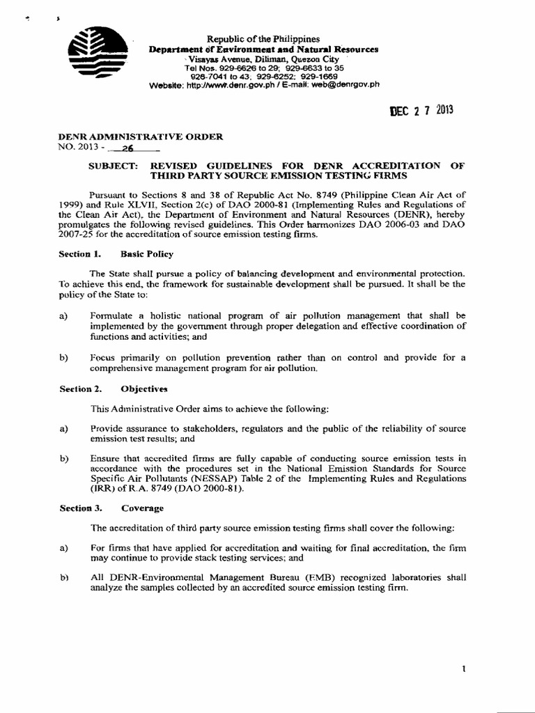DENR Guidelines for Emission Testing Firms | PDF | Air Pollution ...