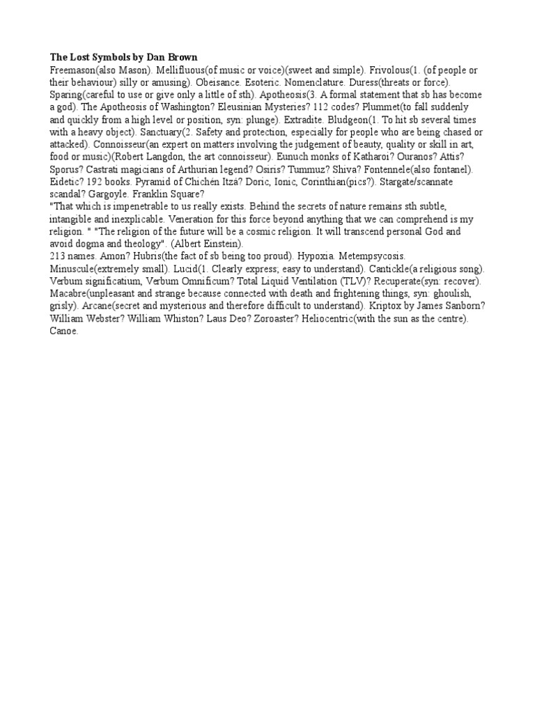 The Lost Symbols Vocabulary | PDF | Social Science | Art