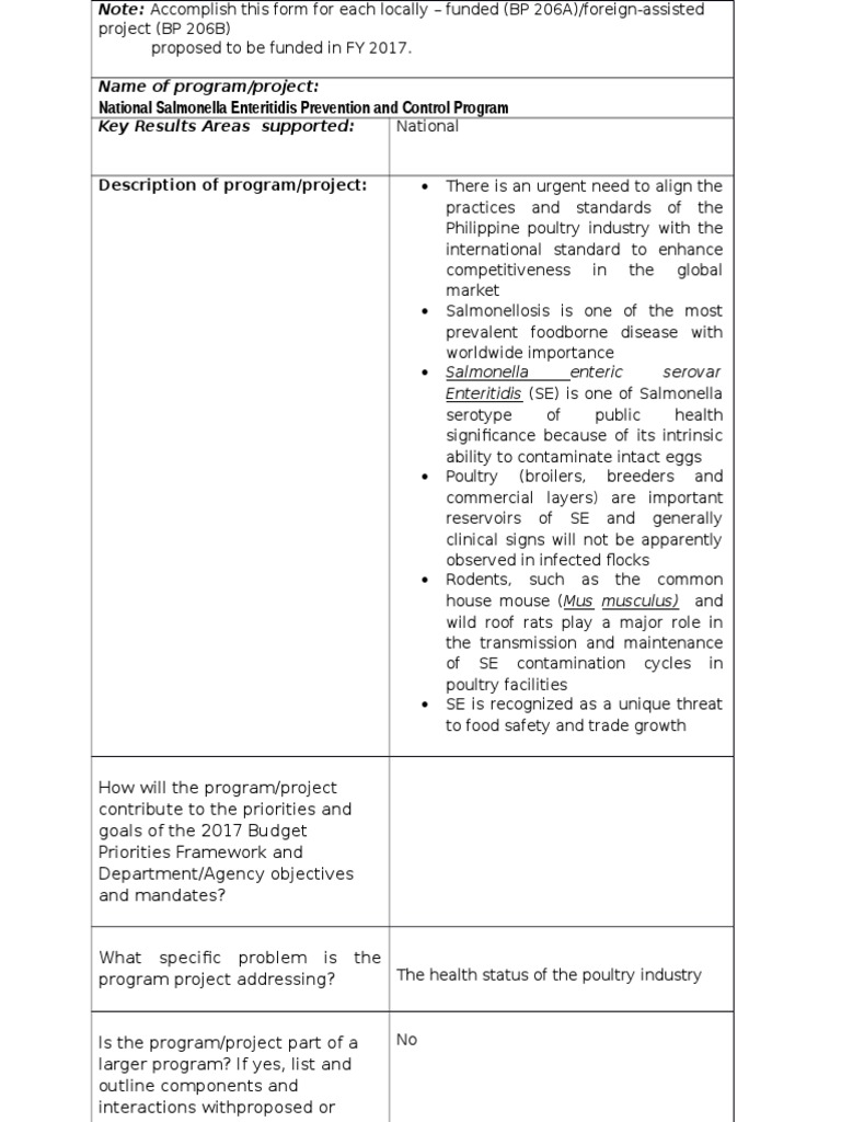 BP FORM 206a Salmonella | PDF | Salmonella | Wellness