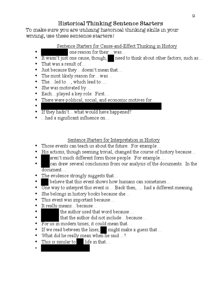 Social Studies Sentence Starters-Stems | PDF | Causality | Reason