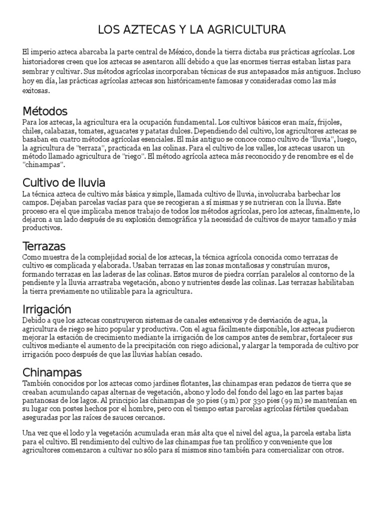Los Aztecas y La Agricultura | PDF | Riego | Agricultura