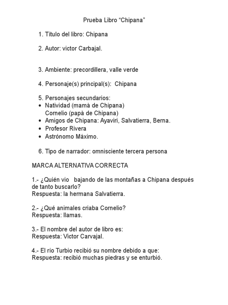 Prueba del Libro "Chipana" | PDF | Ocio
