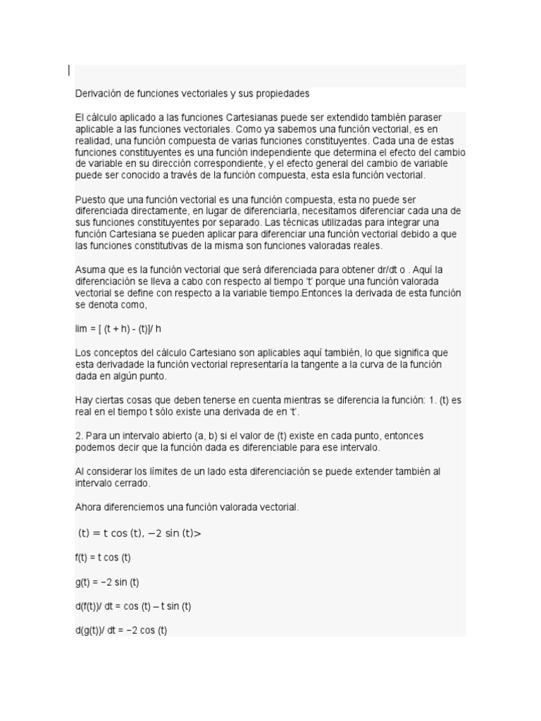 Derivación de Funciones Vectoriales y Sus Propiedades | PDF | Vector Euclidiano | Derivado