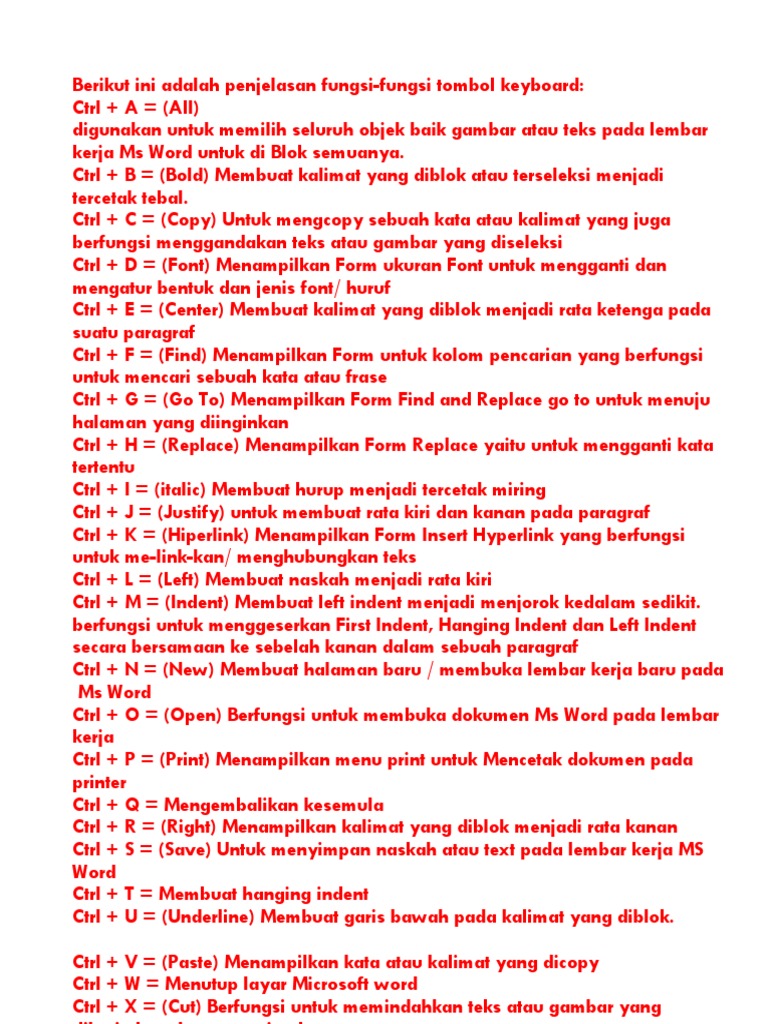 Fungsi Tombol Keyboard di Microsoft Word | PDF | Komputer