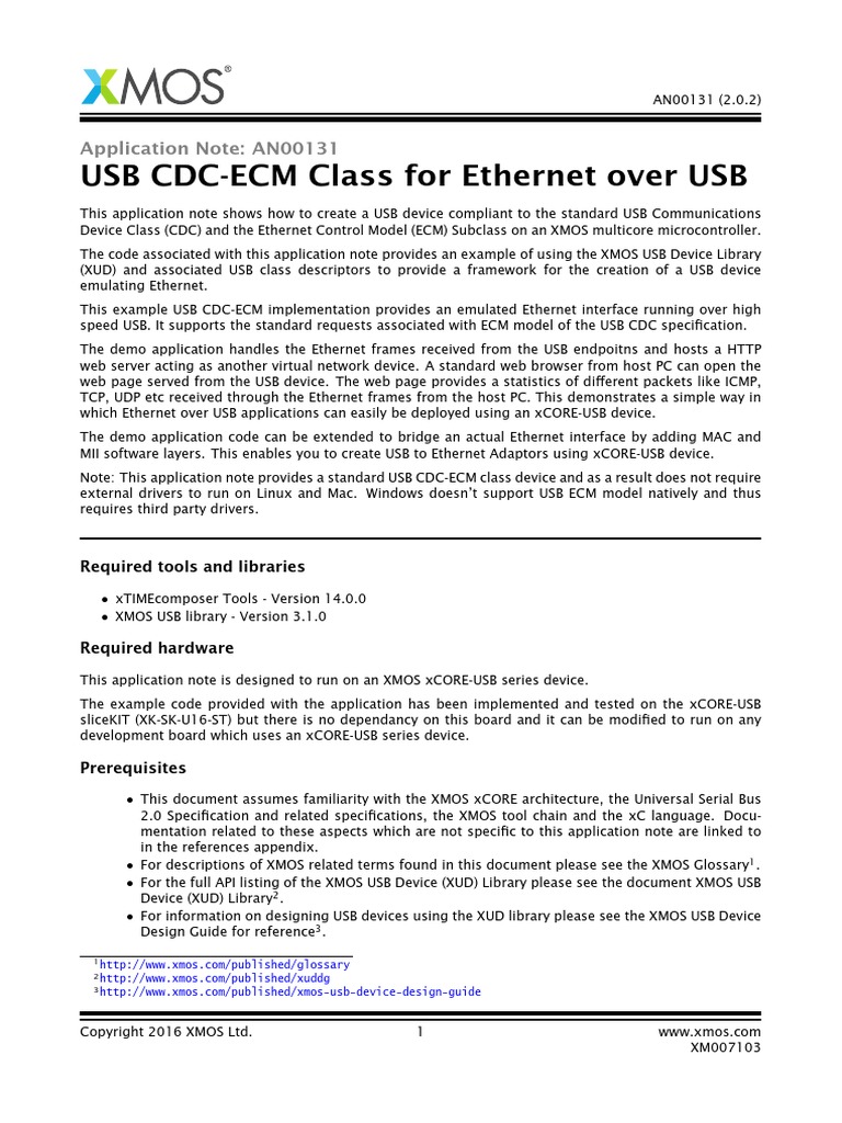 AN00131 - USB CDC ECM Class For Ethernet Over USB - 2.0.2rc1 PDF | PDF | Usb | Computer Network
