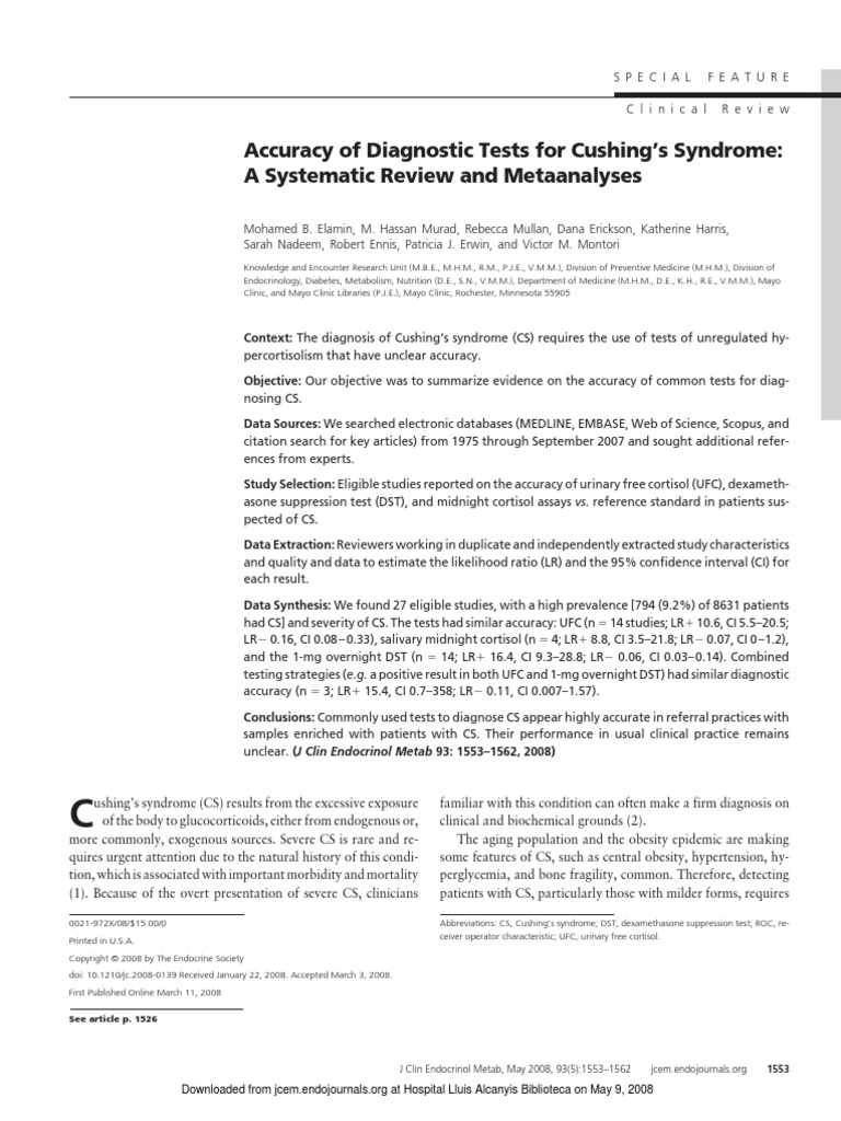 Accuracy of Diagnostic Tests For Cushing's Syndrome: A Systematic ...
