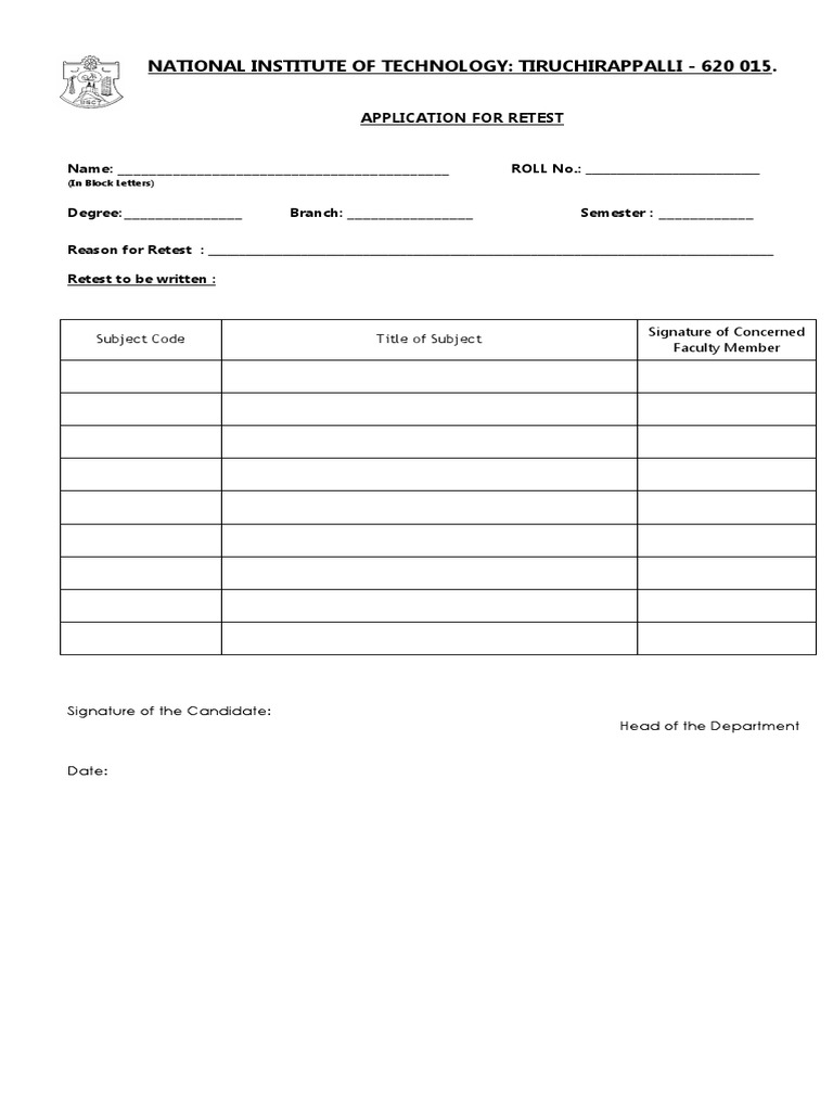 32 Retest Form | PDF
