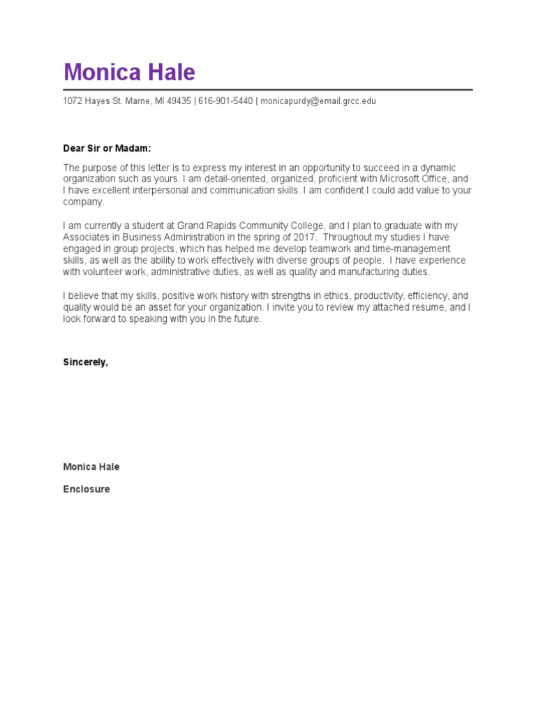 Generic Cover Letter | PDF