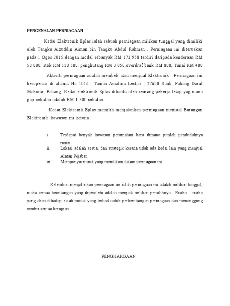 Contoh Pengenalan Perniagaan | PDF