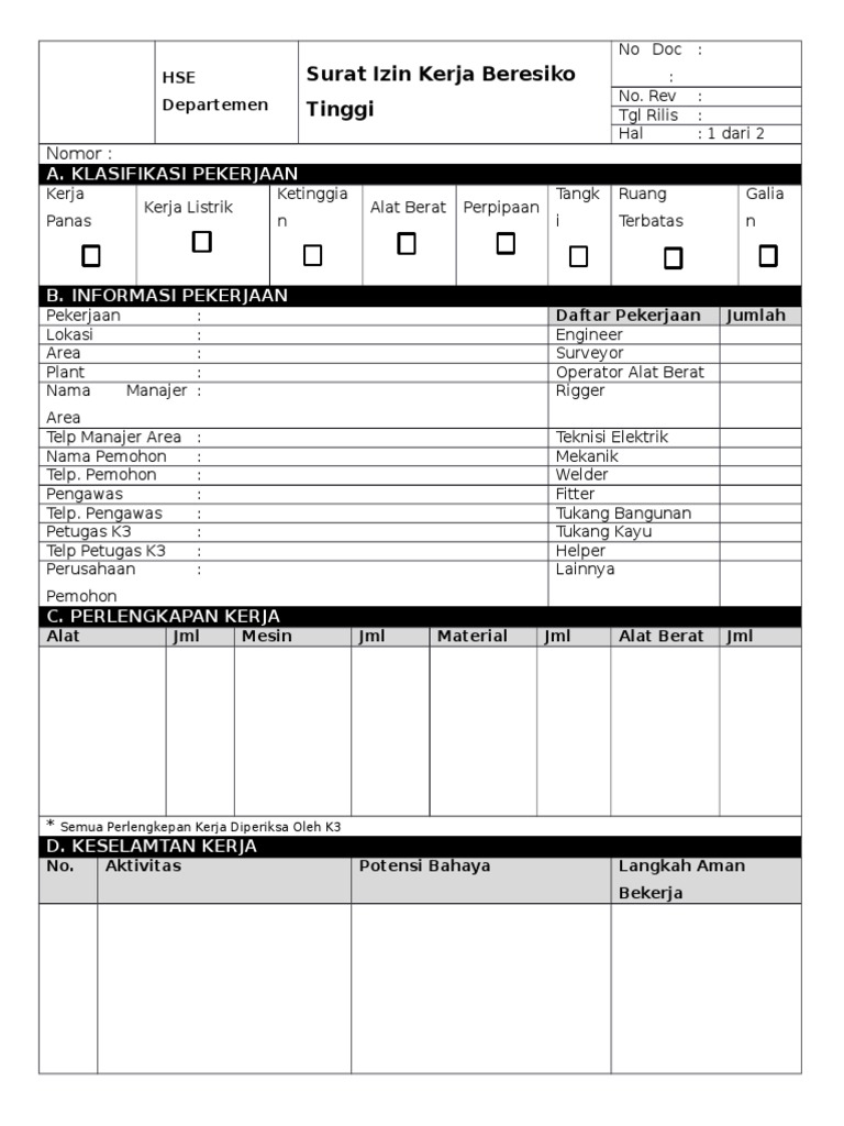 Form Izin Kerja | PDF