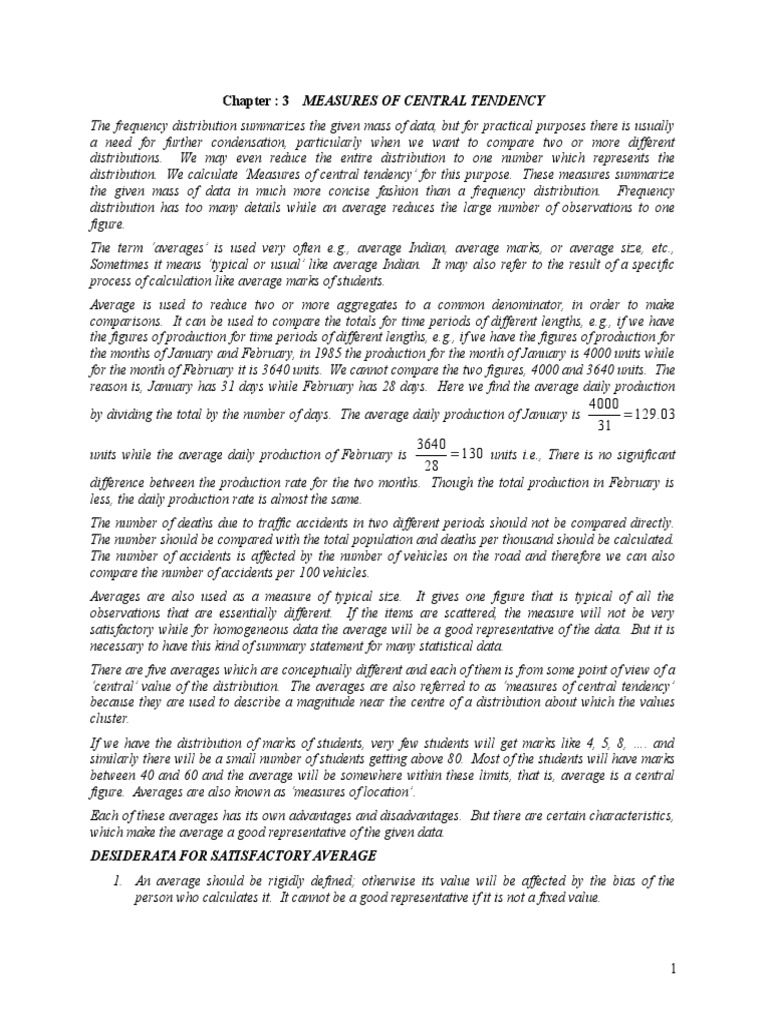 Chapter - 3 Notes - Measures of Central Tendency | PDF | Mode ...