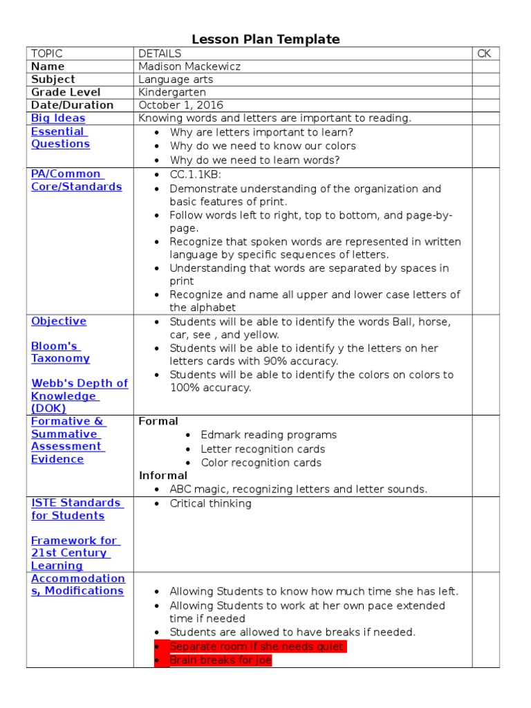 Kindergarten Language Arts Lesson Plan | PDF | Lesson Plan ...